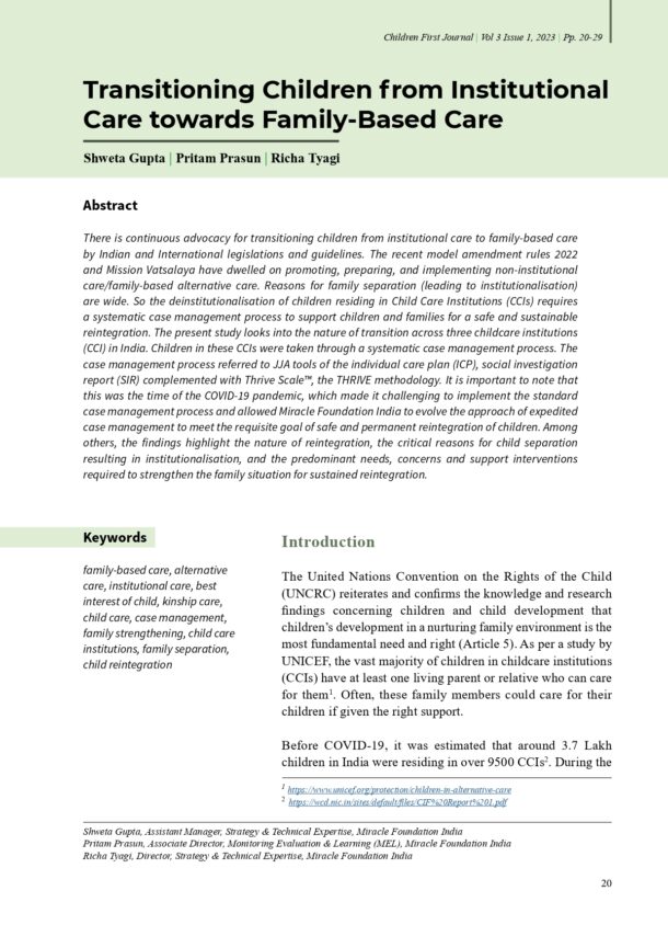 Publications | Focus on Child First Approach | Miracle Foundation India